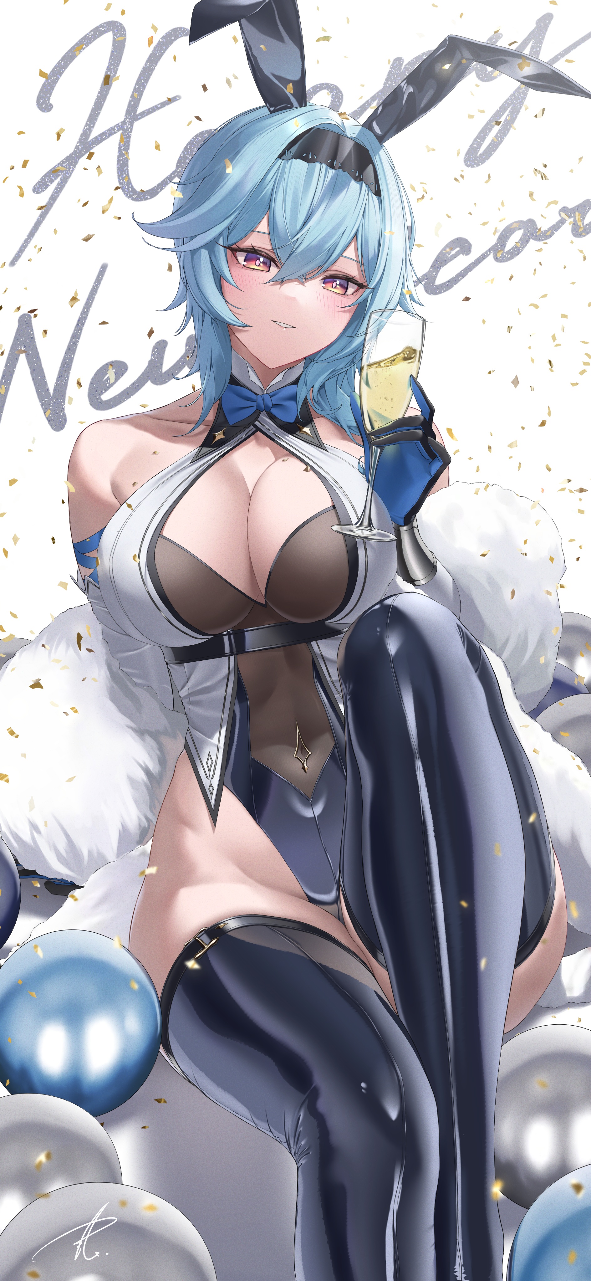 yaba (yabababa500) genshin impact eula animal ears bunny ears bunny girl no bra thighhighs ...